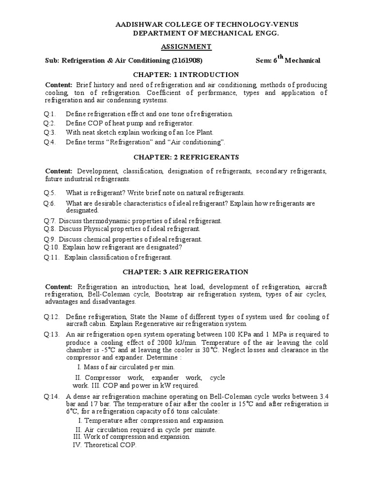 Rac Assignment 1 | PDF | Refrigeration | Air Conditioning