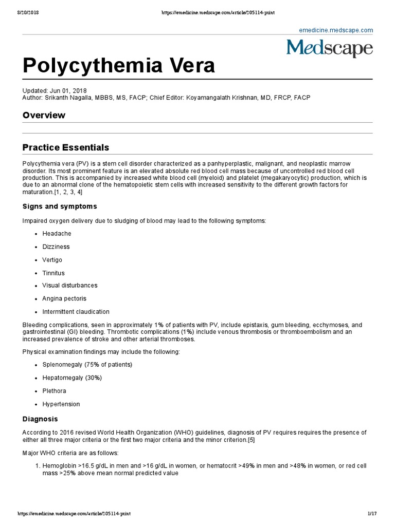 Medscape Polisitemia Vera | PDF | Thrombosis | Blood Cell