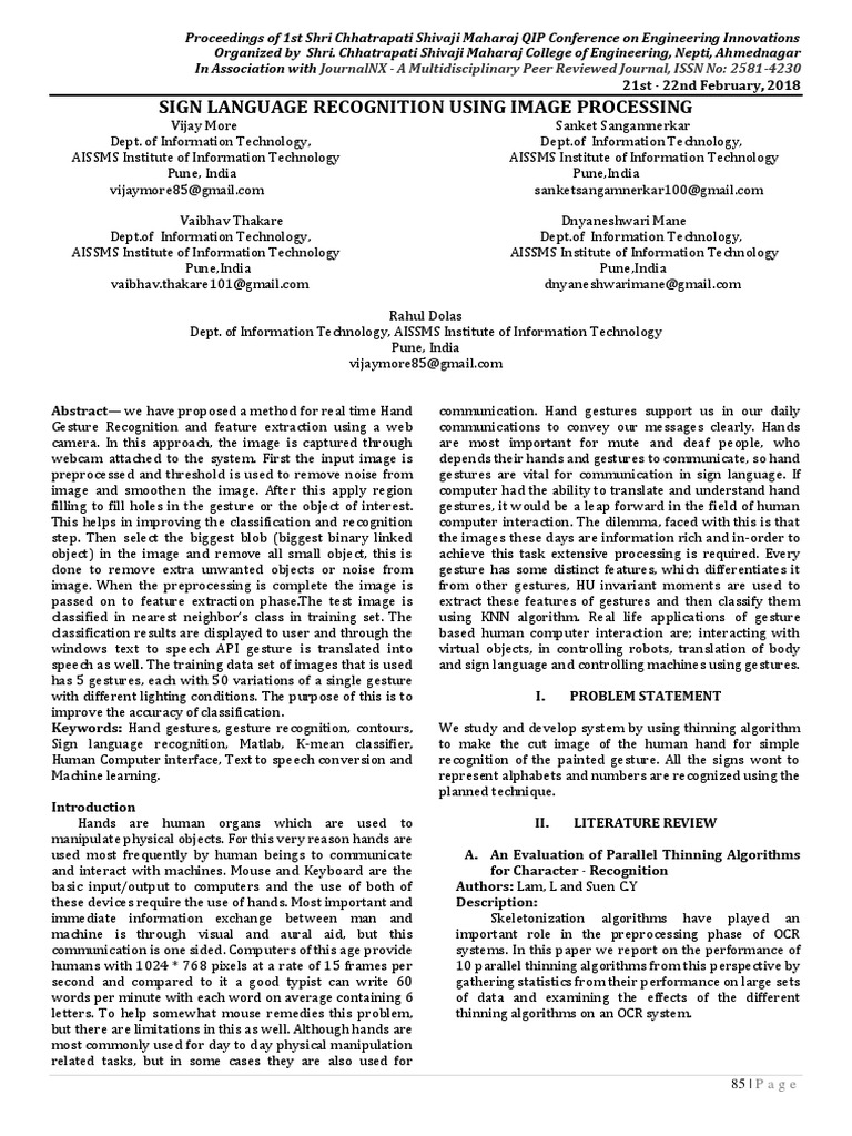 JournalNX - Language Recognition | PDF | Computer Vision | Gesture
