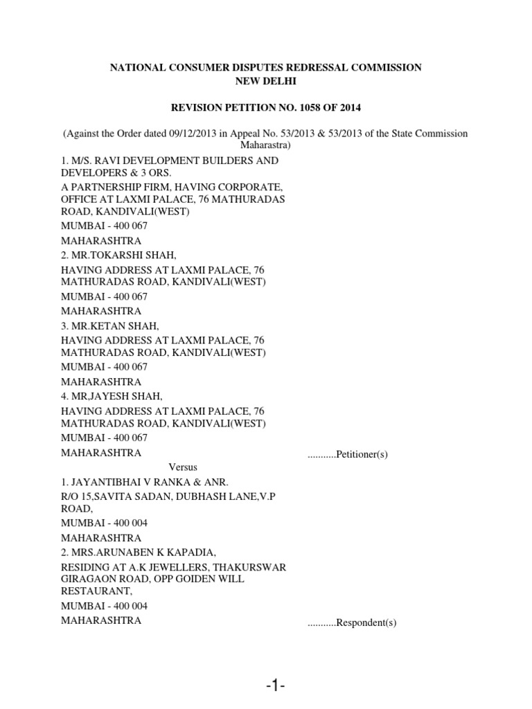 National Consumer Disputes Redressal Commission New Delhi Revision ...