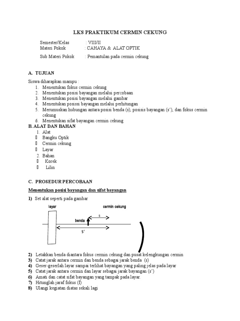 LKS Praktikum Cermin Cekung | PDF