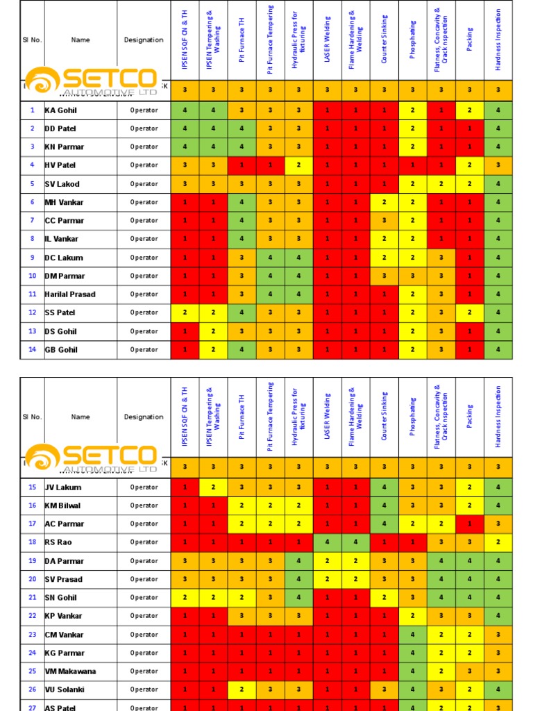 Skill Matrix Training | PDF | Industrial Processes | Crafts
