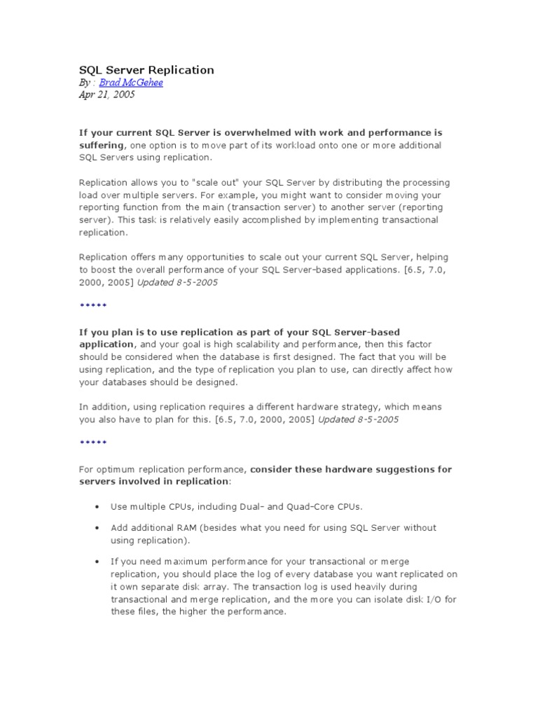 SQL Server Replication | PDF | Replication (Computing) | Microsoft Sql Server