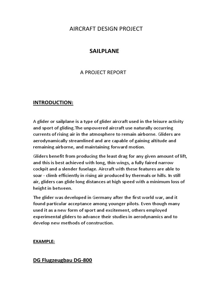 Aircraft Design Project: Sailplane | PDF | Glider (Sailplane) | Gliding