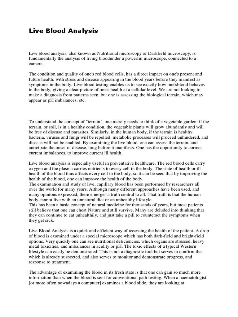 Live Blood Analysis | PDF | Blood | Nutrition