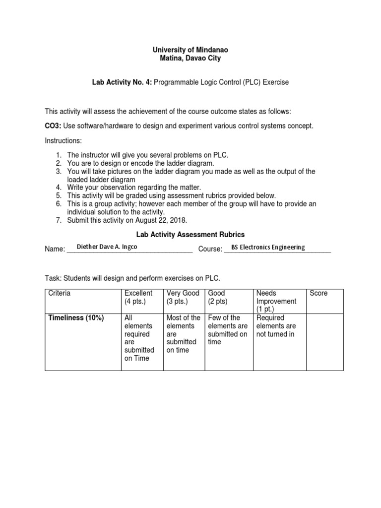 Plate 4 - PLC | PDF | Programmable Logic Controller | Rubric (Academic)
