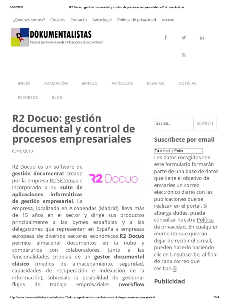 R2 Docuo - Gestión Documental y Control de Procesos Empresariales - Dokumentalistas | PDF ...