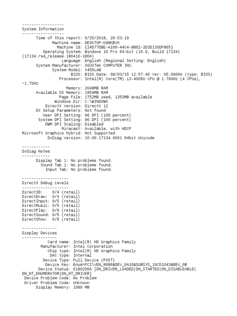DX Diag | PDF | Device Driver | Codec