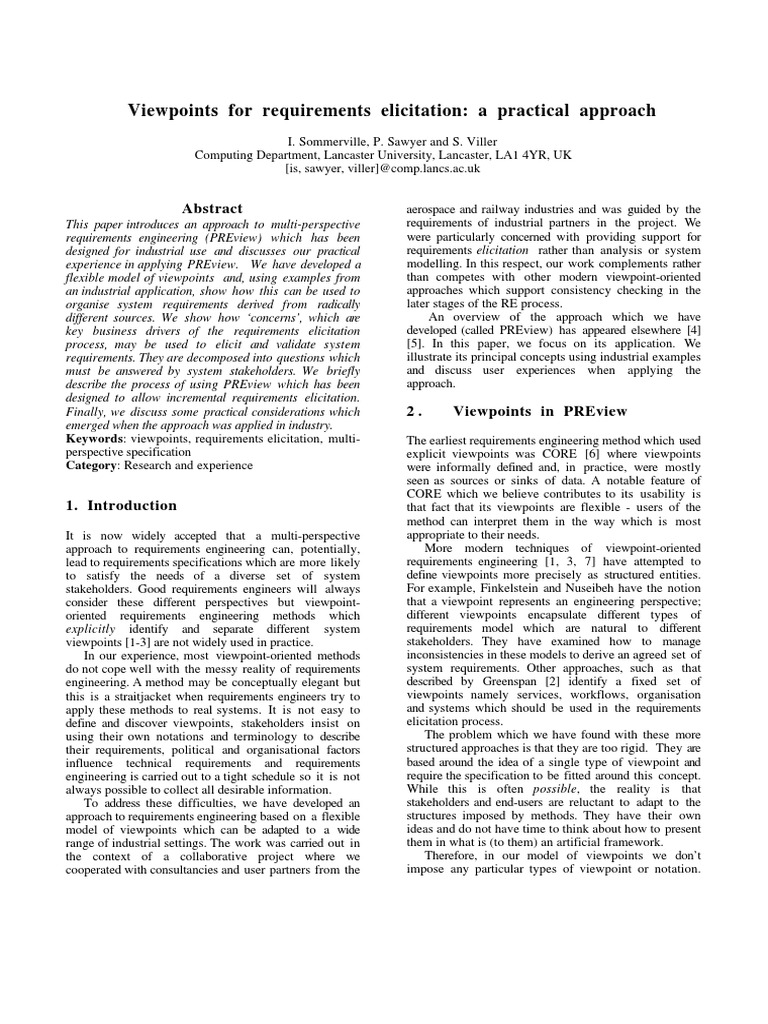 Viewpoint-Oriented Requirements Elicitation | PDF | System | Usability