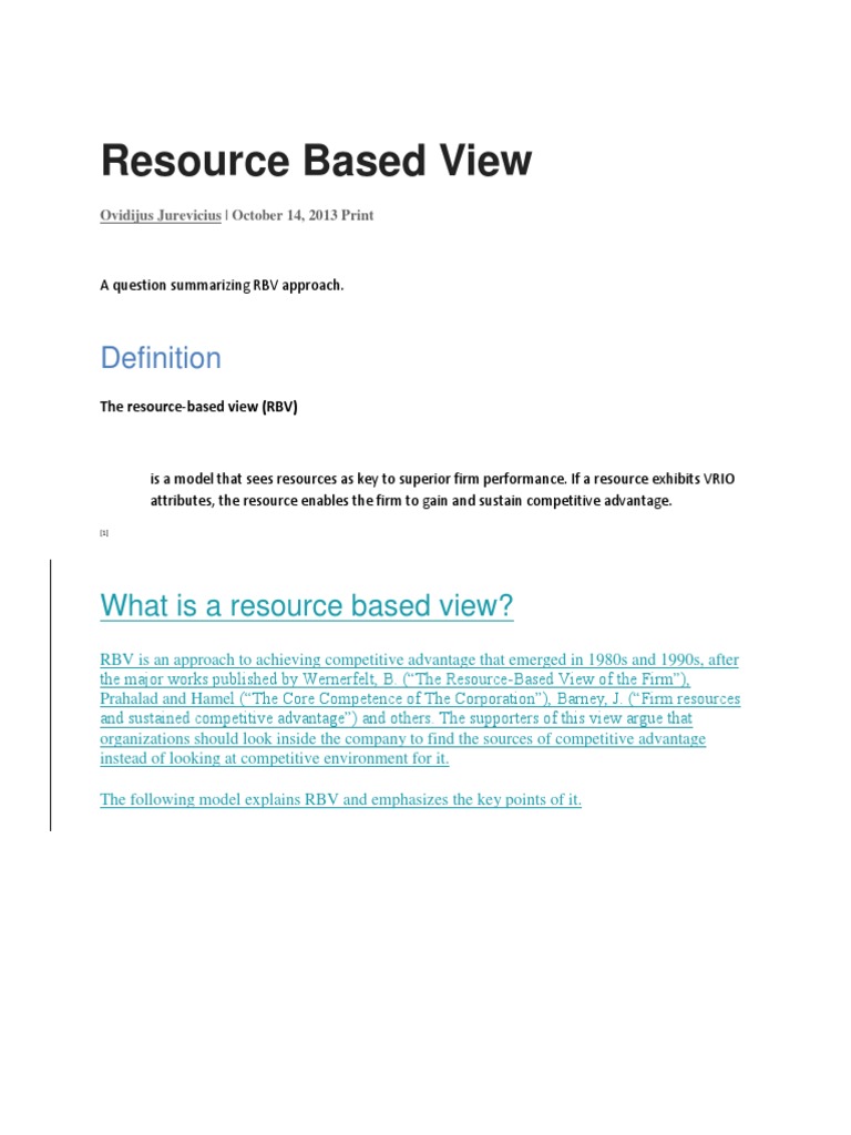 Resource Based View | PDF | Business Economics | Business