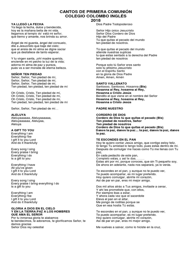Cantos de Primera Comunión | PDF | Cristo (título) | eucaristía