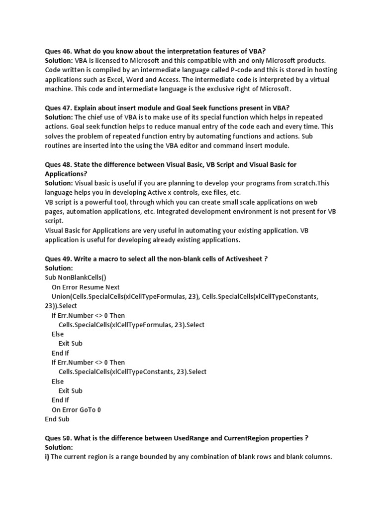Excel Vba Interview Question And Answers 7 Pdf Visual Basic For 3872