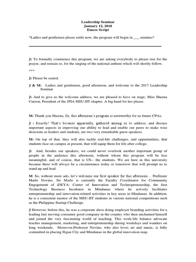 Emcee Script | PDF | Behavior Modification