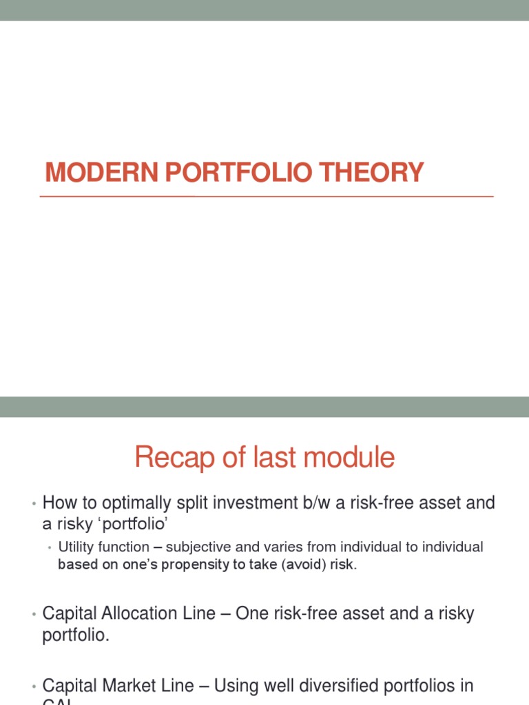 Modern Portfolio Theory | PDF | Diversification (Finance) | Covariance