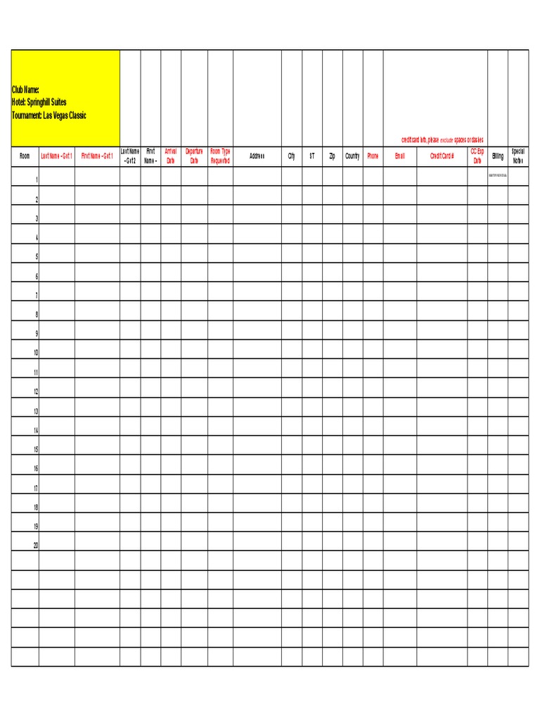 Springhill Suites Anaheim - Rooming List - Template | PDF