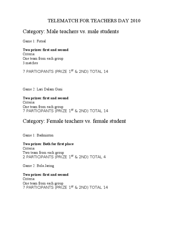 Teachers Day 2010 Telematch Events | PDF