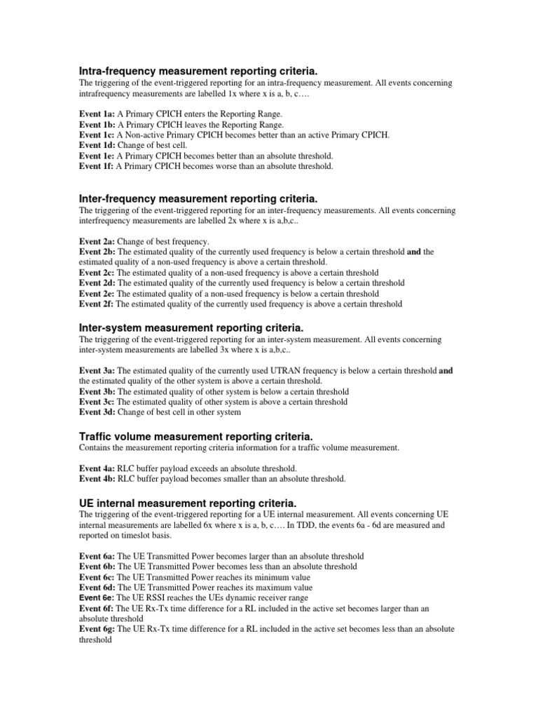 Intra-Frequency Measurement Reporting Criteria.: Event 6e | PDF ...