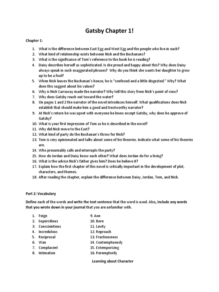 Gatsby Chapter 1 Analysis and Discussion | PDF | Narration