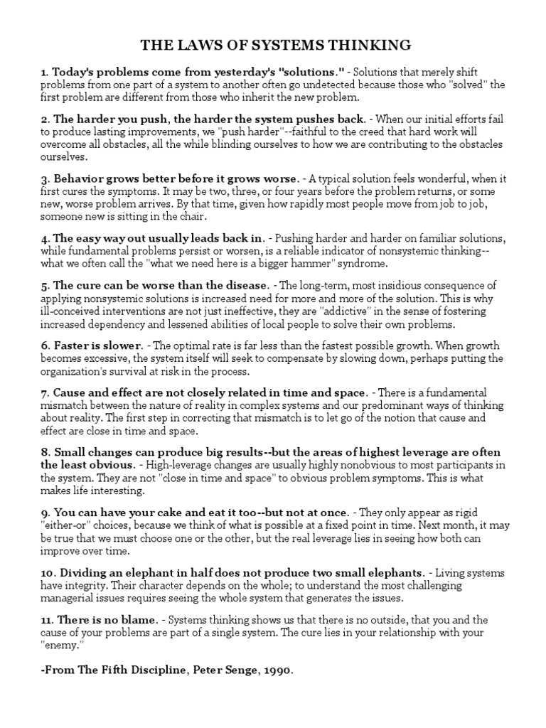 11 Laws of Systems Thinking Peter Senge and References PDF | PDF ...