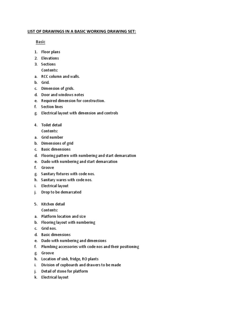 List of Drawings in A Basic Working Drawing Set | PDF | Buildings And ...