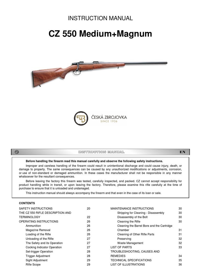 CZ 550 Magnum Manual | PDF | Cartridge (Firearms) | Trigger (Firearms)