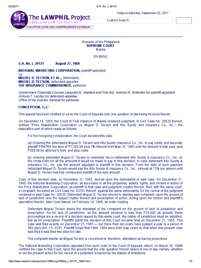 17 Namarco v. Teczon, 29 SCRA 70, August 27, 1969 | PDF | Complaint ...