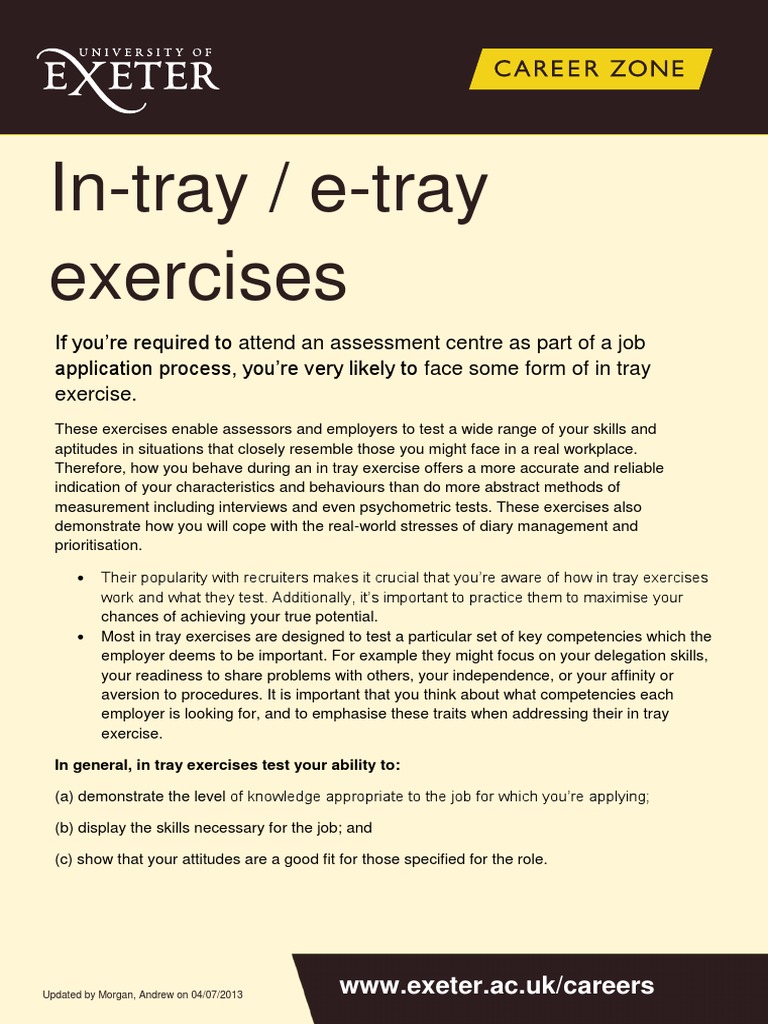 In-Tray / E-Tray Exercises: WWW - Exeter.ac - Uk/careers | PDF ...