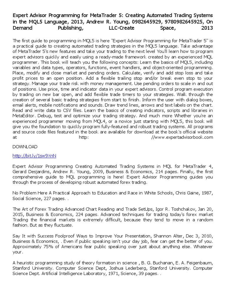 Expert Advisor Programming For Metatrader 5 Creating Automated Trading Systems in The Mql5 | PDF ...