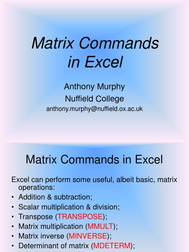 Matrix Commands | PDF | Matrix (Mathematics) | Functions And Mappings