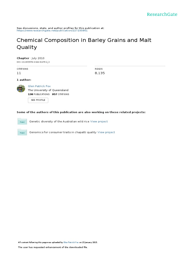 Barley Grain Composition and Malt Quality | PDF | Malt | Brewing