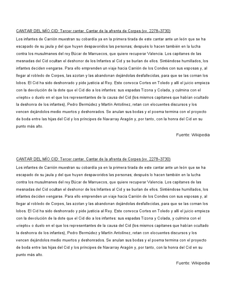 Cantar de La Afrenta de Corpes | Violencia