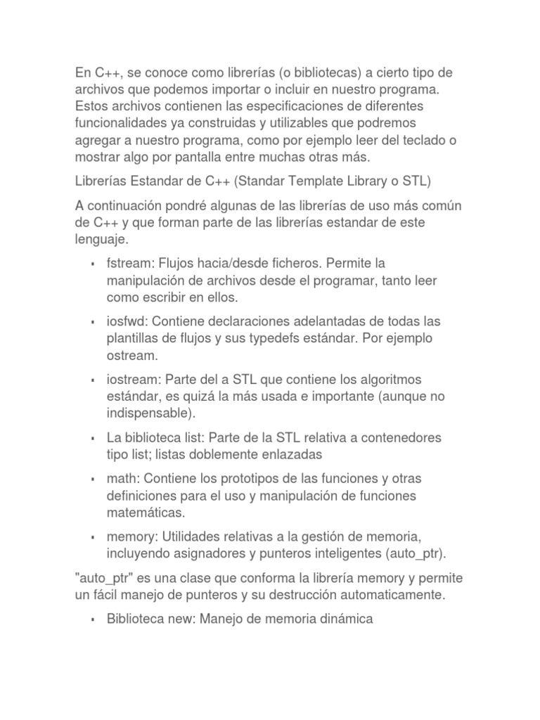 Librerias Mas Utilizadas en C | PDF | C ++ | Biblioteca (informática)