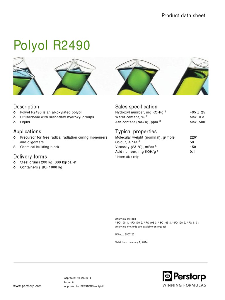 Polyol R2490 Product Data Sheet | PDF