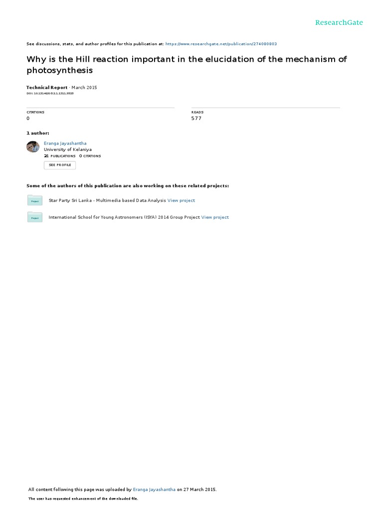 Photosynthesis: Hill Reaction Insights | PDF | Photosynthesis | Unit ...