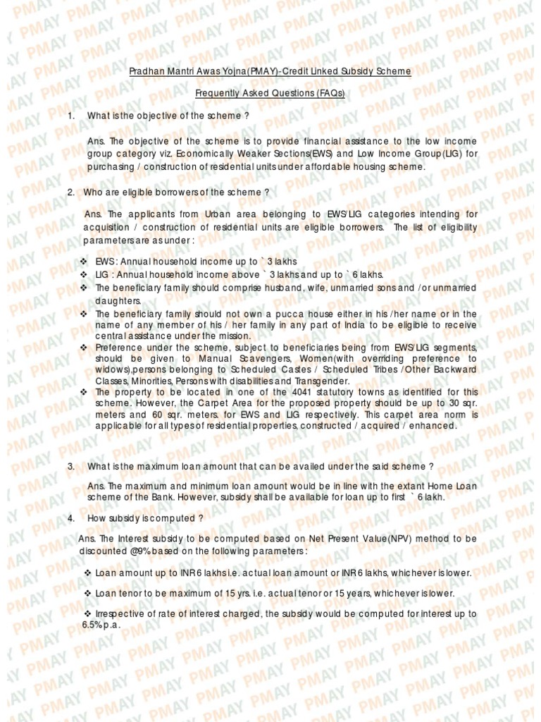 Pradhan Mantri Awas Yojna FAQ PDF | PDF | Loans | Interest