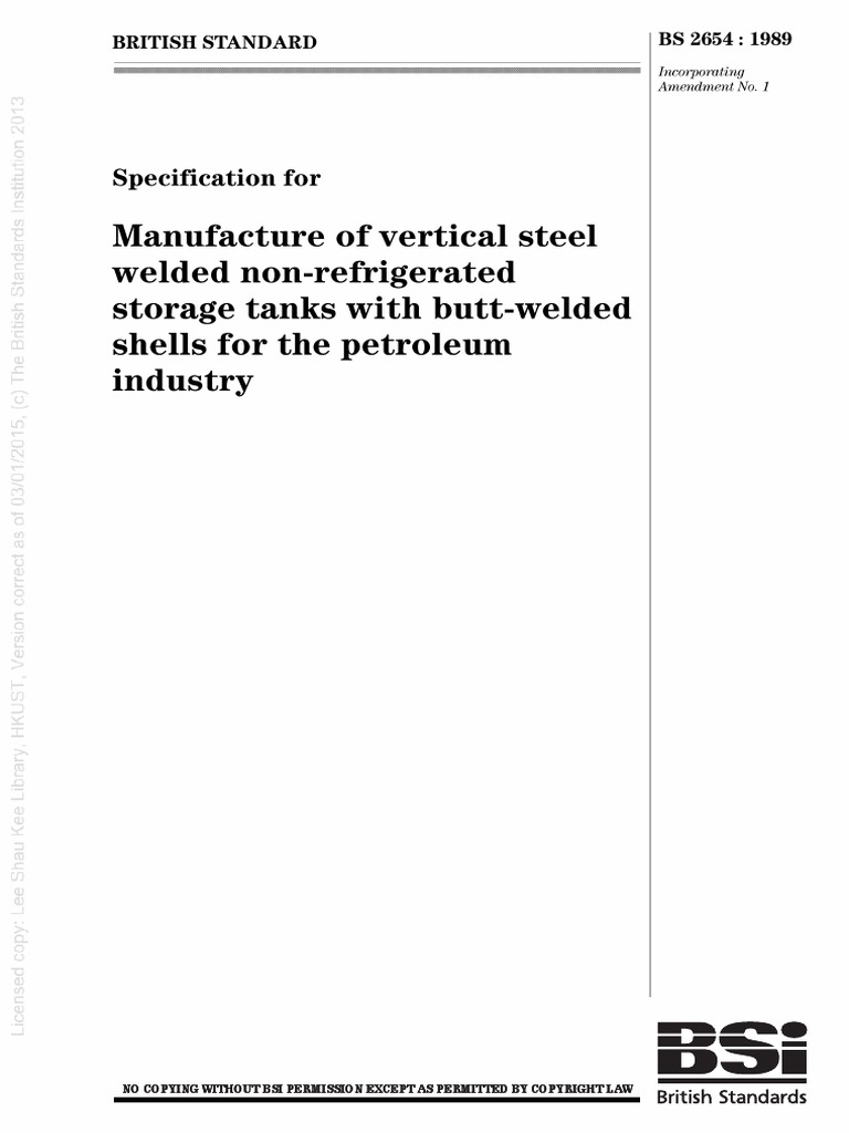 (BS 2654-1989) - Specification For Manufacture of Vertical Steel Welded ...