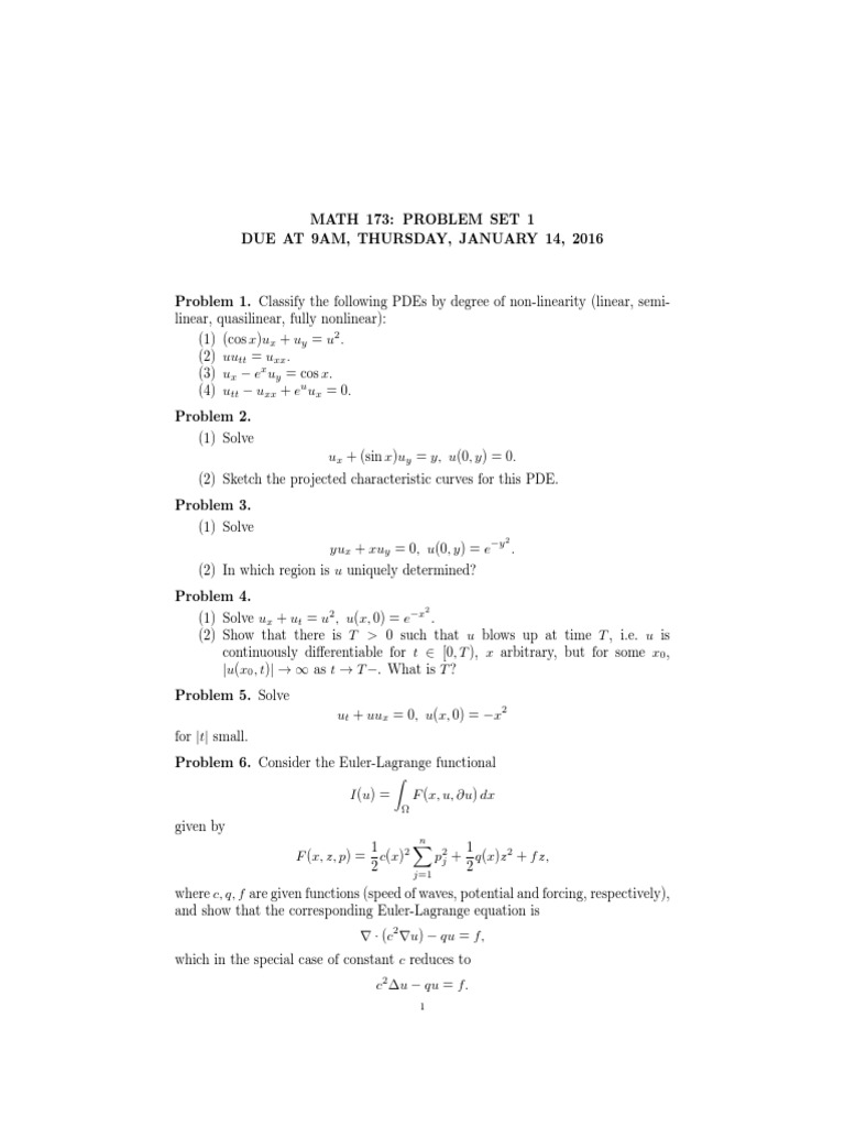 173 HW1 | PDF | Partial Differential Equation | Integral