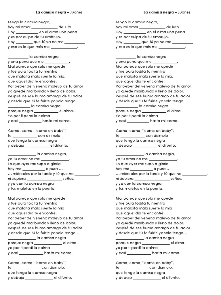 Letra de "La Camisa Negra" de Juanes | PDF | Ocio