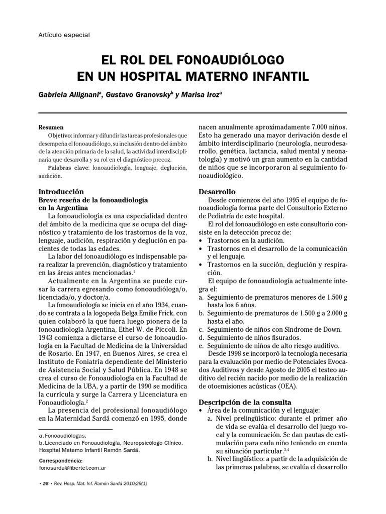 28 30 Allignani PDF | PDF | Patología del habla y Lenguaje | Hospital