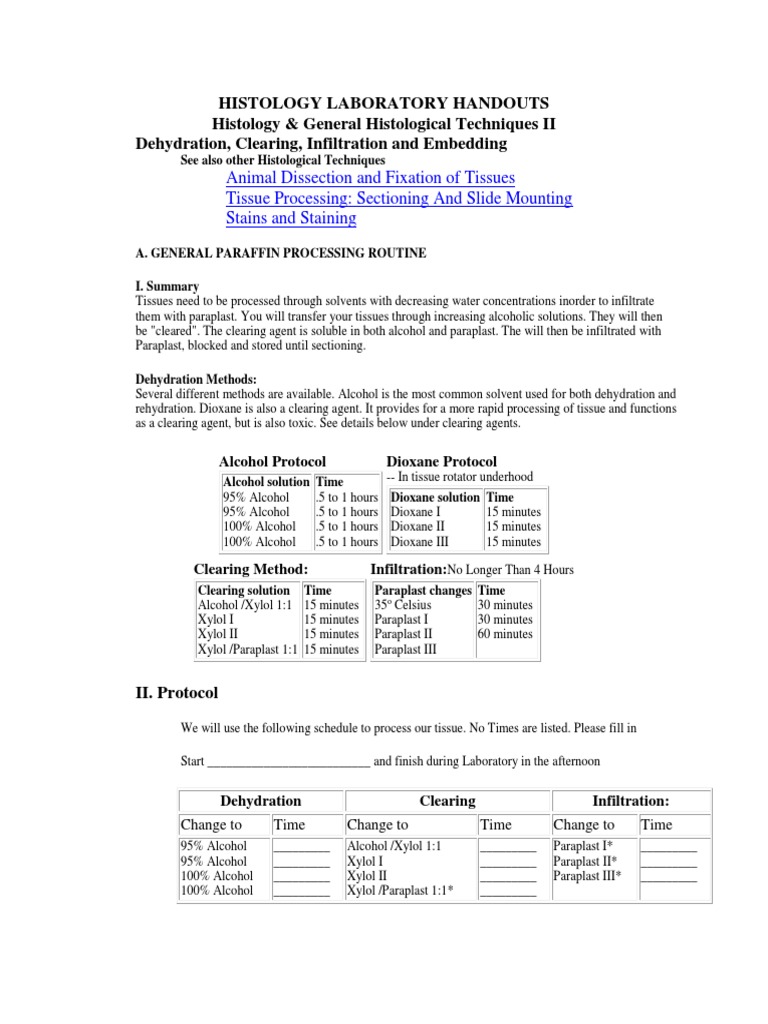 Histology Laboratory Handouts | PDF | Histology | Ethanol