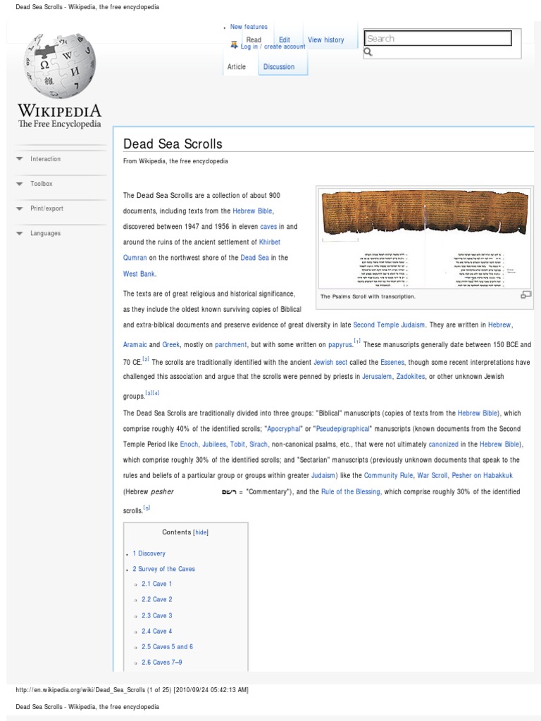 Dead Sea Scrolls - Wikipedia, The Free Encyclopedia | PDF | Dead Sea ...