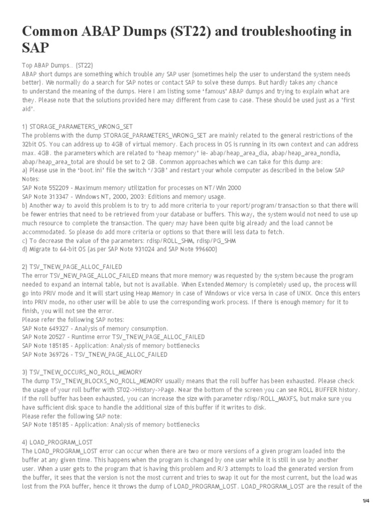 Common ABAP Dumps (ST22) and Troubleshooting in SAP | PDF | Computer Data Storage | Kernel ...