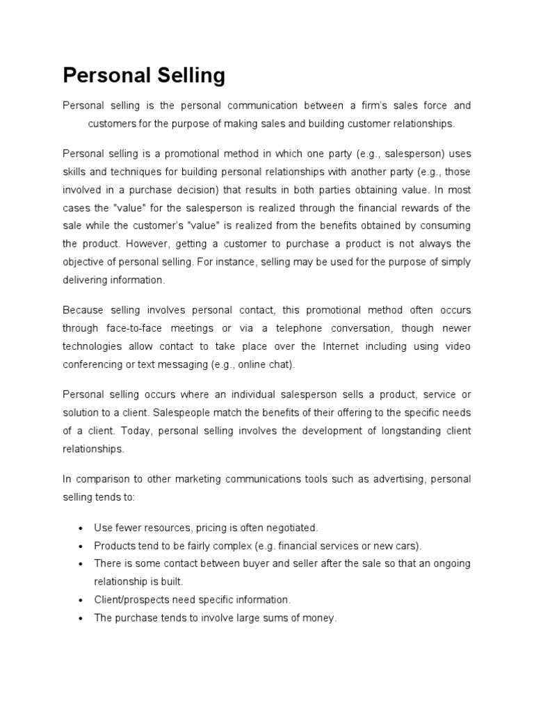 Assignment Personal Selling | PDF | Sales | Microeconomics