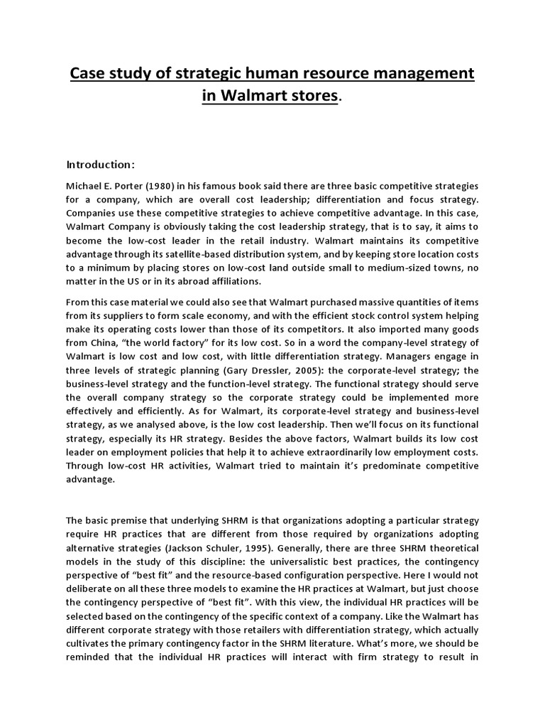Case Study of Strategic Human Resource Management in Walmart Stores ...