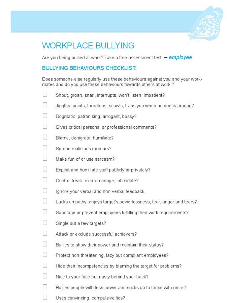 Bullying Behaviours Checklist | PDF | Workplace Bullying | Bullying
