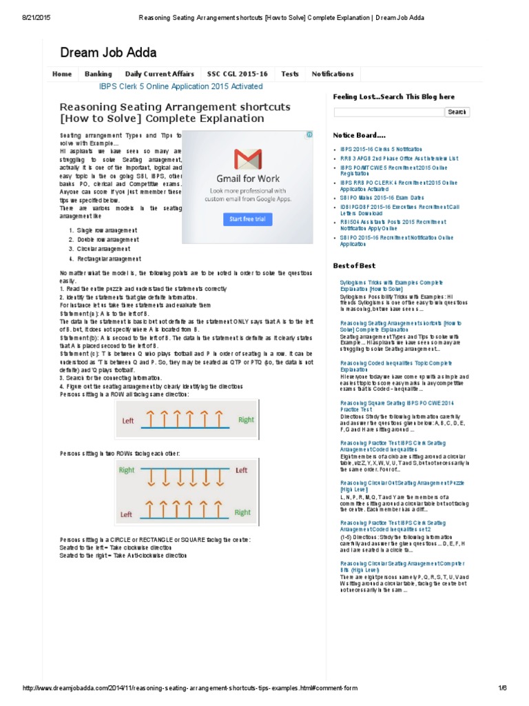 Reasoning Seating Arrangement Shortcuts (How To Solve) Complete ...