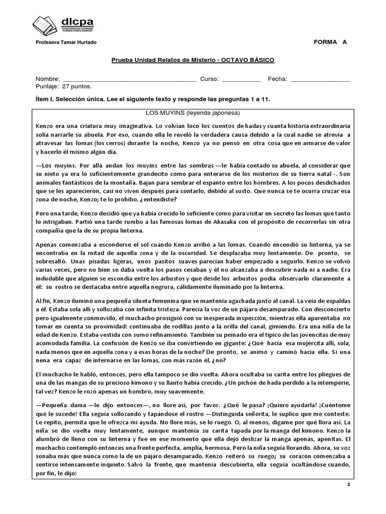 Prueba Unidad Relatos de Misterio | PDF | Novelas | Sherlock Holmes