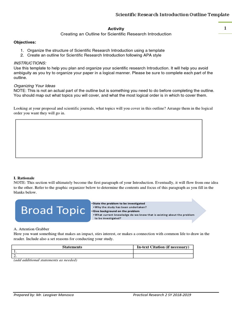 Scientific Research Introduction Outline Template | PDF | Citation ...