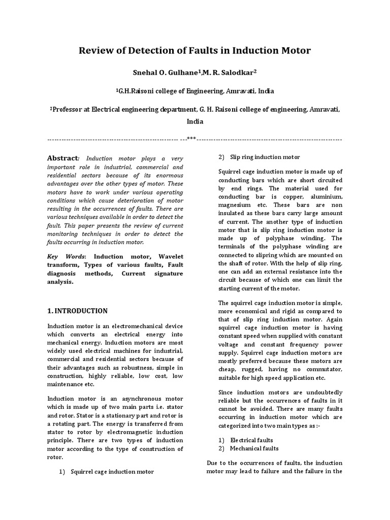 Review of Diagnosis of Faults in Induction Motor | PDF | Electrodynamics | Physical Quantities