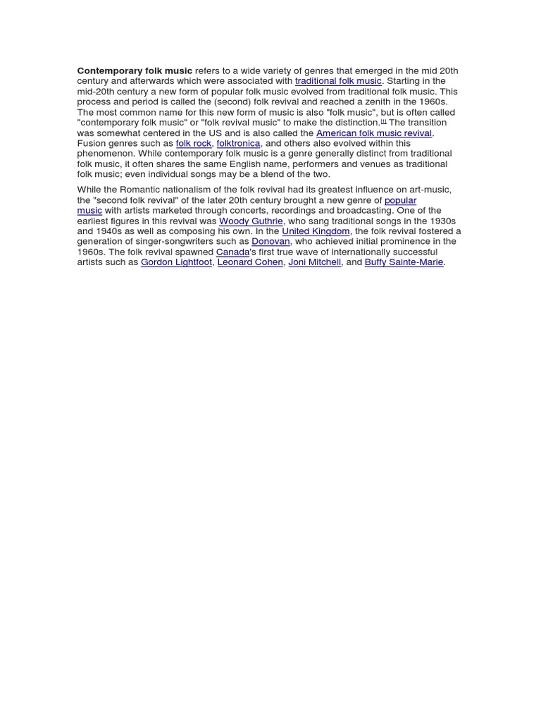 Characteristics of Contemporary Folk Music | PDF